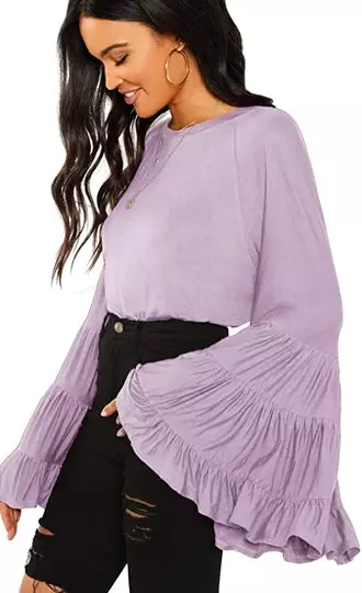 Floerns Ruffle Bell Sleeve Topp