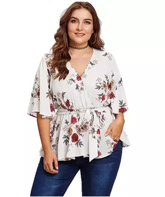 Romwe Floral Shicilela iPeplum Wrap Blouse