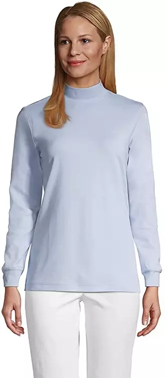 Lands' End avslappet bomull med lang ermet mock turtleneck