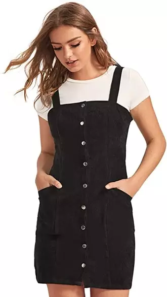 Konopo ea Lipalesa tsa Corduroy Down Pinafore Overall Dress