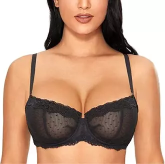 DOBREVA Plus Size Unlined Underwire Lace Balconette Bra