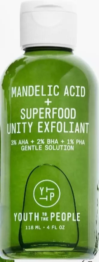 Urubyiruko Kubantu Acide ya Mandelic + Ubumwe bwa superfood Ubumwe Exfoliant