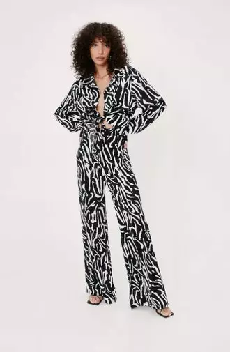 Zebra Print жоғары белді кең шалбар