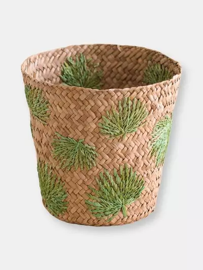 Palm Embroidered Soft Seagrass Basket - Libaskete tse khabisitsoeng: setšoantšo se eketsehileng