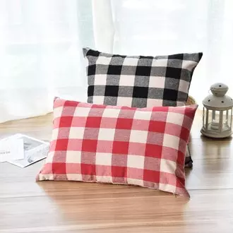 WFLOSUNVE Beige kaj Ruĝa Bubalo Plaid-kuseno