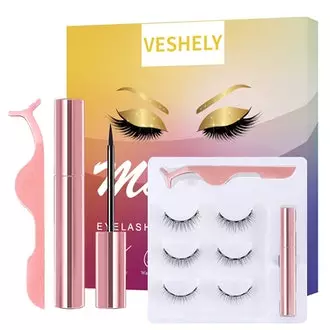 VESHELY Natuerlike magnetyske wimpers mei eyeliner