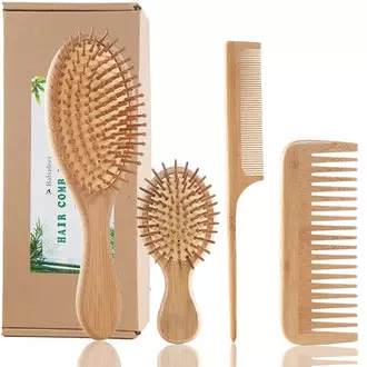 Babudeer Bamboo Hair Brush Comb Set (4- Pack)