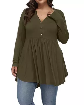 ALLEGRACE Plus-Sized Henley Tunic