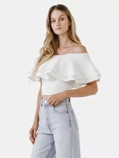 Off The Shoulder Crop Knit Top − ပုံ ၁