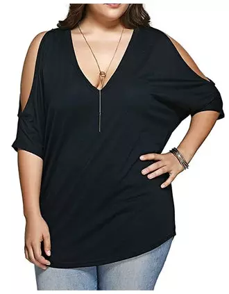 ALLEGRACE Batwing Cold Shoulder T-krekls