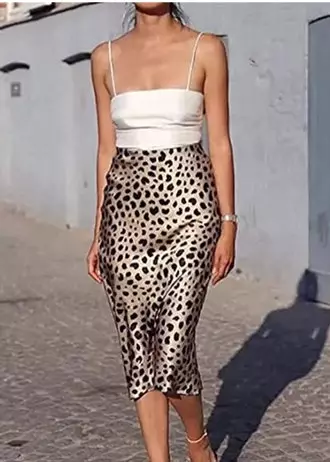 Leopard midi krilo z visokim pasom Soowalaoo