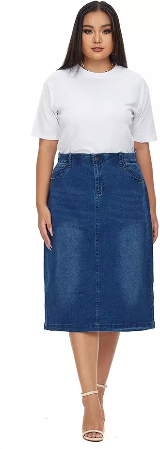 CZELRINE Midi-Length Denim Skirt