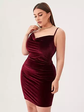 SOLY HUX Spaghetti Strap Velvet Mini Bodycon Dress