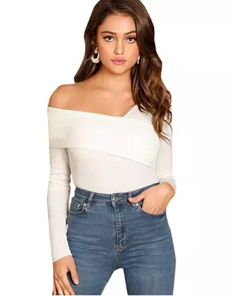 Sweater Off-Shoulder Romwe Faux-Wrap